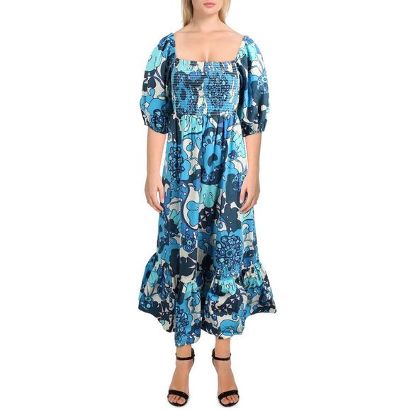 RHODE | Dresses | Rhode Womens Eloise Blue Cotton Long Floral Print ...